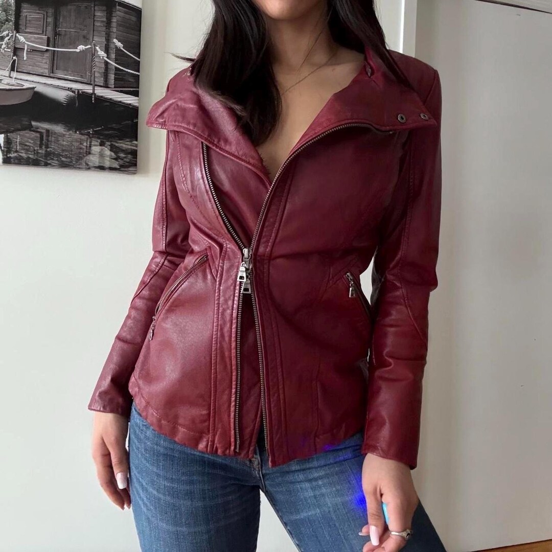 90s Burgundy Biker Leather Jacket by Danier - Etsy