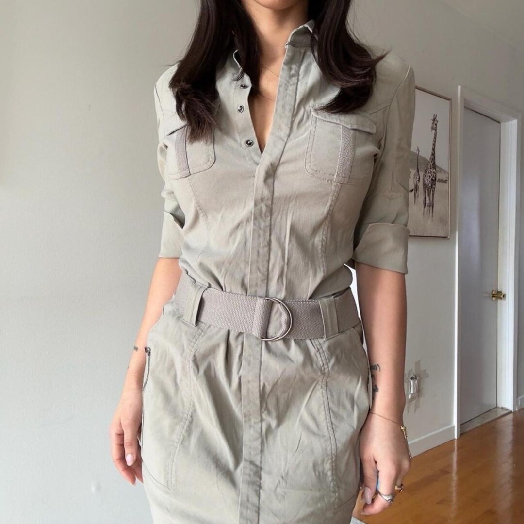 Y2k Light Khaki Cargo Sporty Belted Dress by Smart Set - Etsy