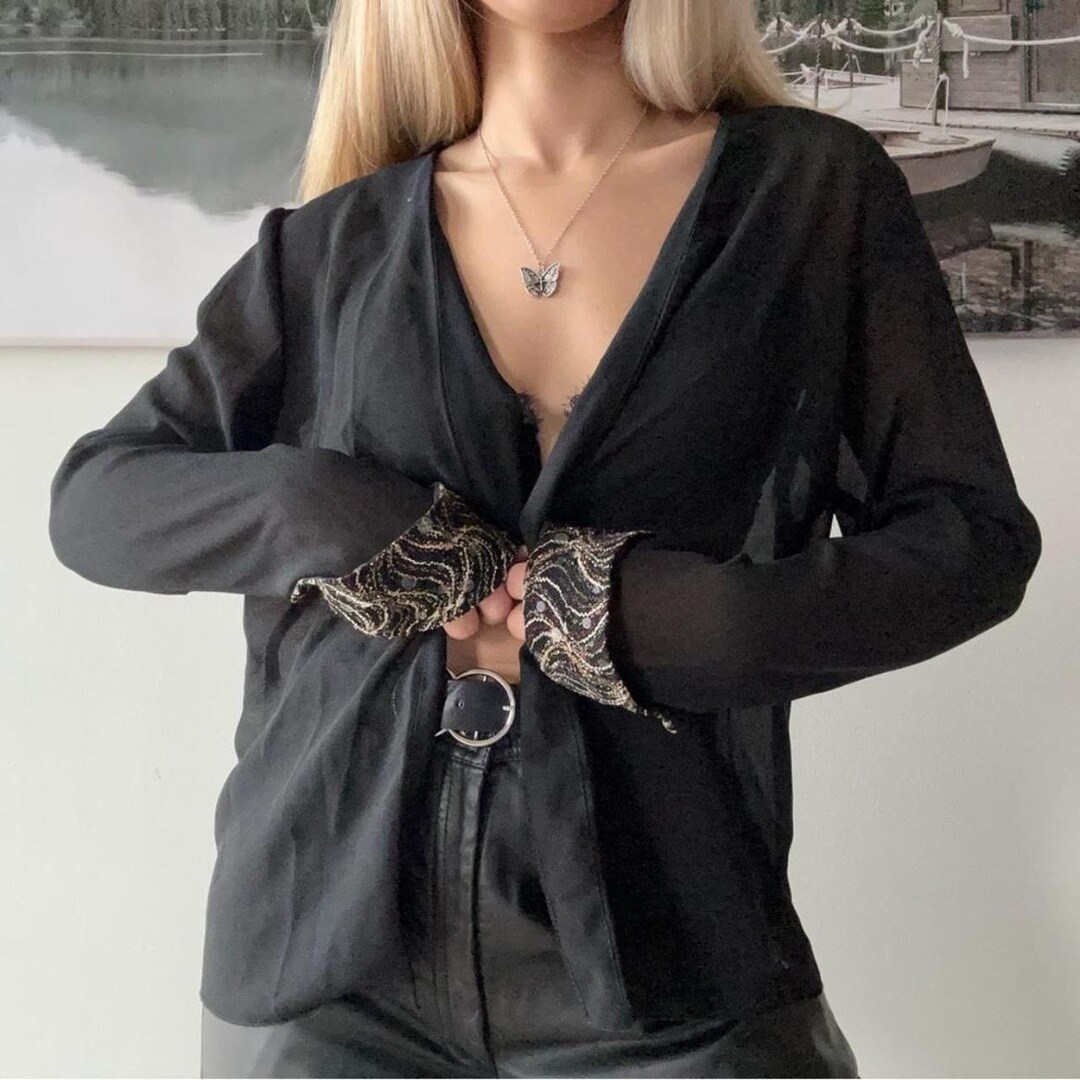 Vintage 90s Semi Sheer Preppy Whimsigoth Open Blouse - Etsy