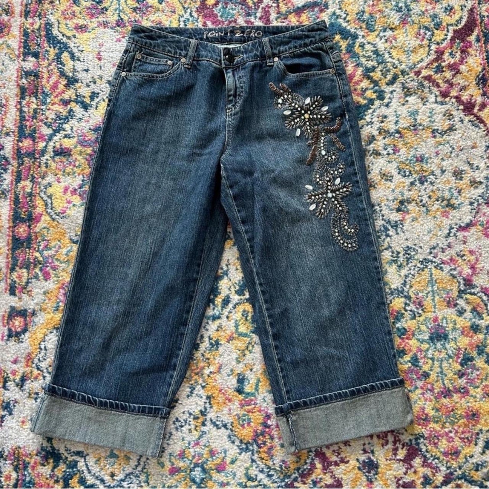 2000s Y2k Vintage Whimsigothic Beaded Low Rise Flared Capris Denim ...