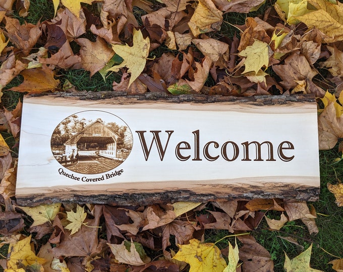 Custom Live Edge Sign - Welcome Door Hang - Laser Cut and Engraved With ...
