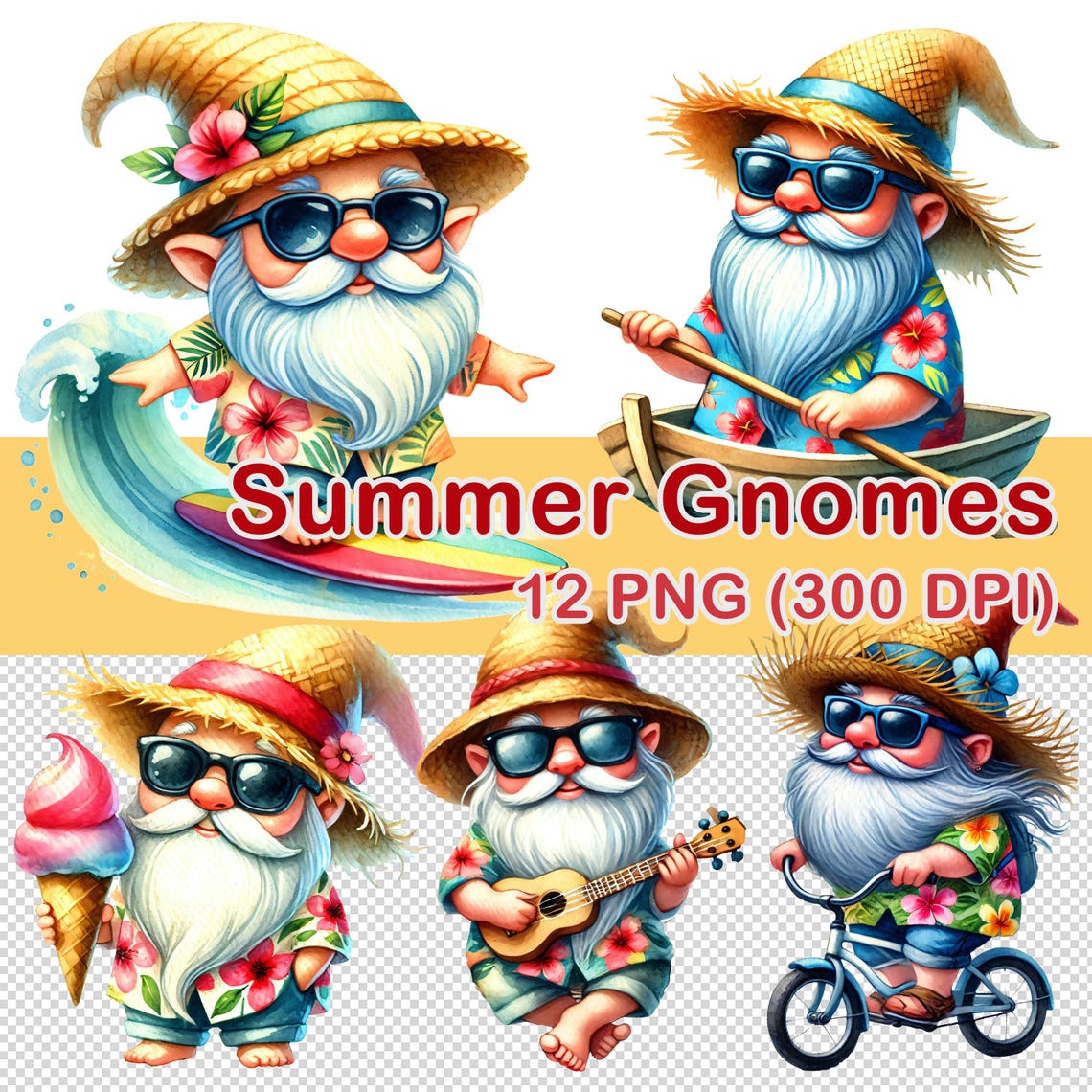 Watercolor Summer Gnomes Clipart: 12 PNG Images (digital Download) - Etsy