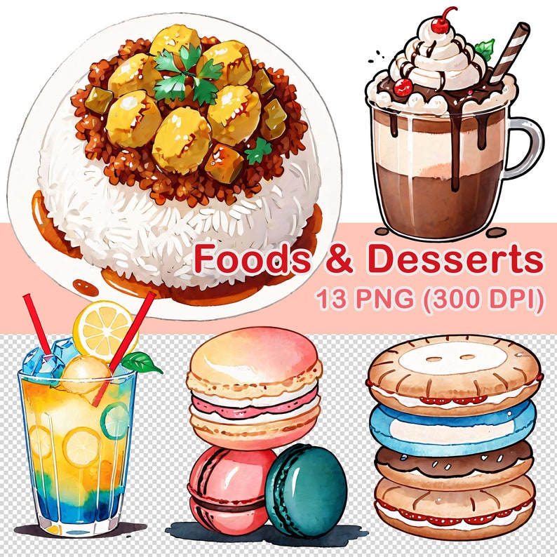 Foods and Desserts Clipart, 13 PNG Transparent, 300 DPI, Cute ...