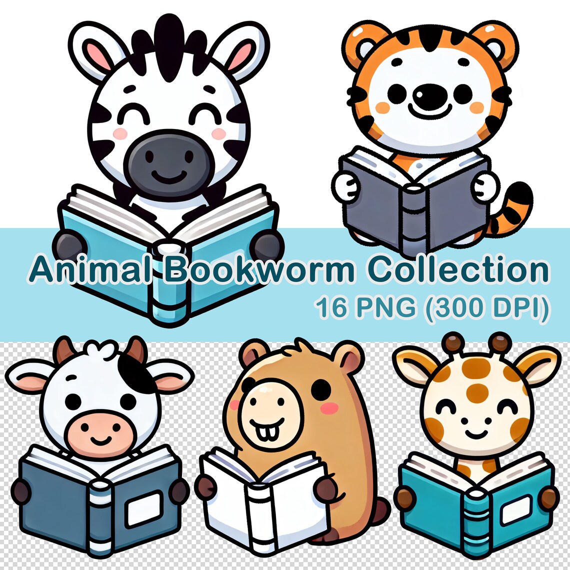 Animal Bookworm Clipart, Reading PNG Collection (16 Files) (digital ...