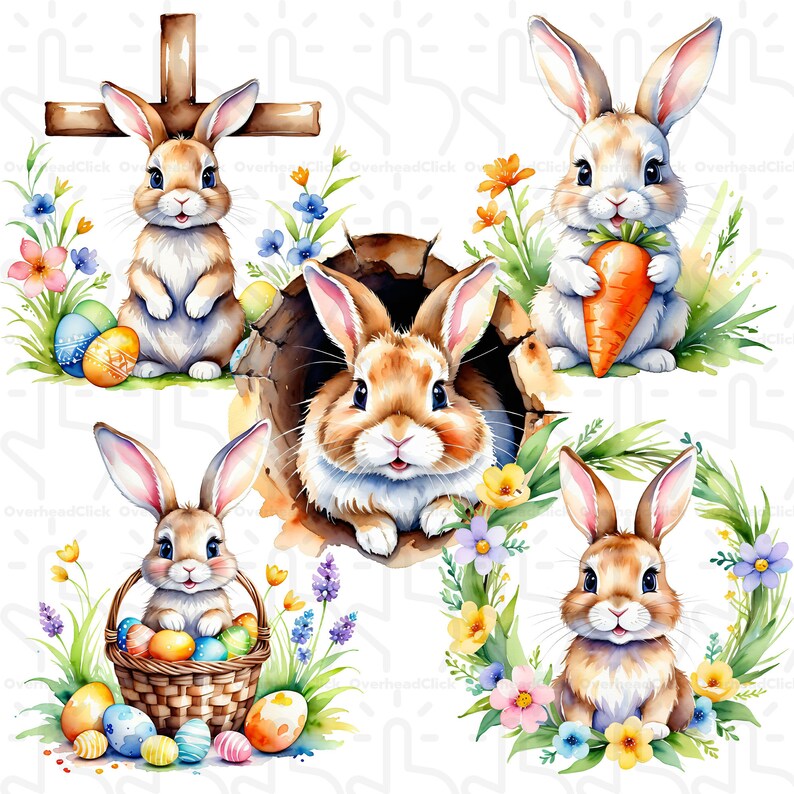 Easter Bunny, PNG Transparent, 300 DPI, Cute, Watercolor, Clipart - Etsy