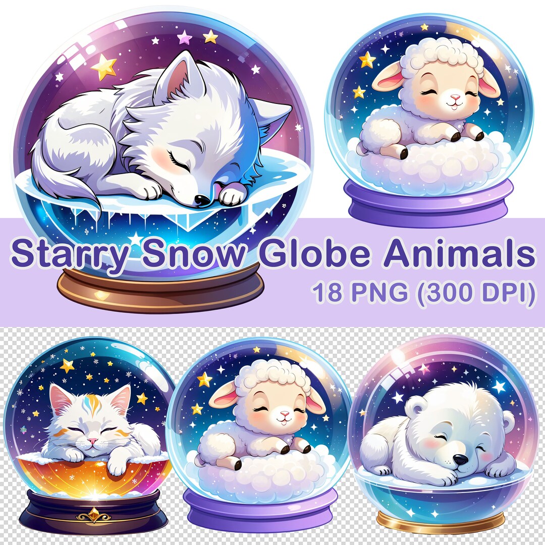 Starry Snow Globe Animals Clipart, 18 PNG Transparent, 300 DPI, Cute ...