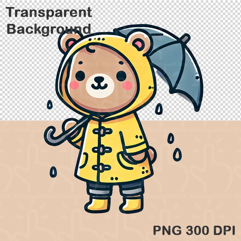 Cute Rainy Day Animals Clipart, 16 PNG Transparent, 300 DPI, Cute ...