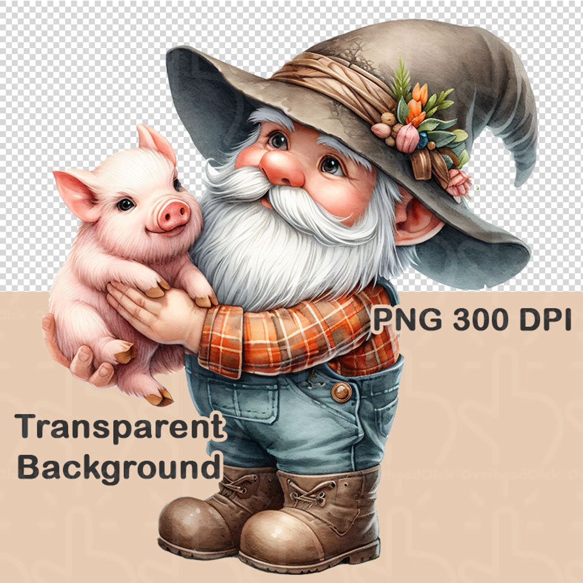 Farm Animals Gnome Clipart, 16 PNG Transparent, 300 DPI, Cute ...