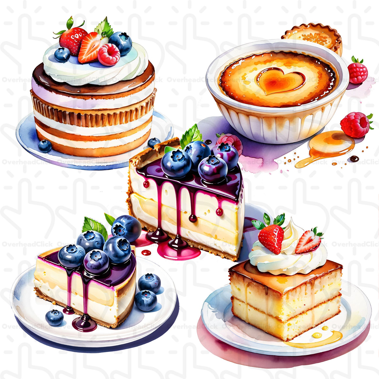 Dessert Clipart, PNG Transparent, 300 DPI, Watercolor Dessert Clipart ...
