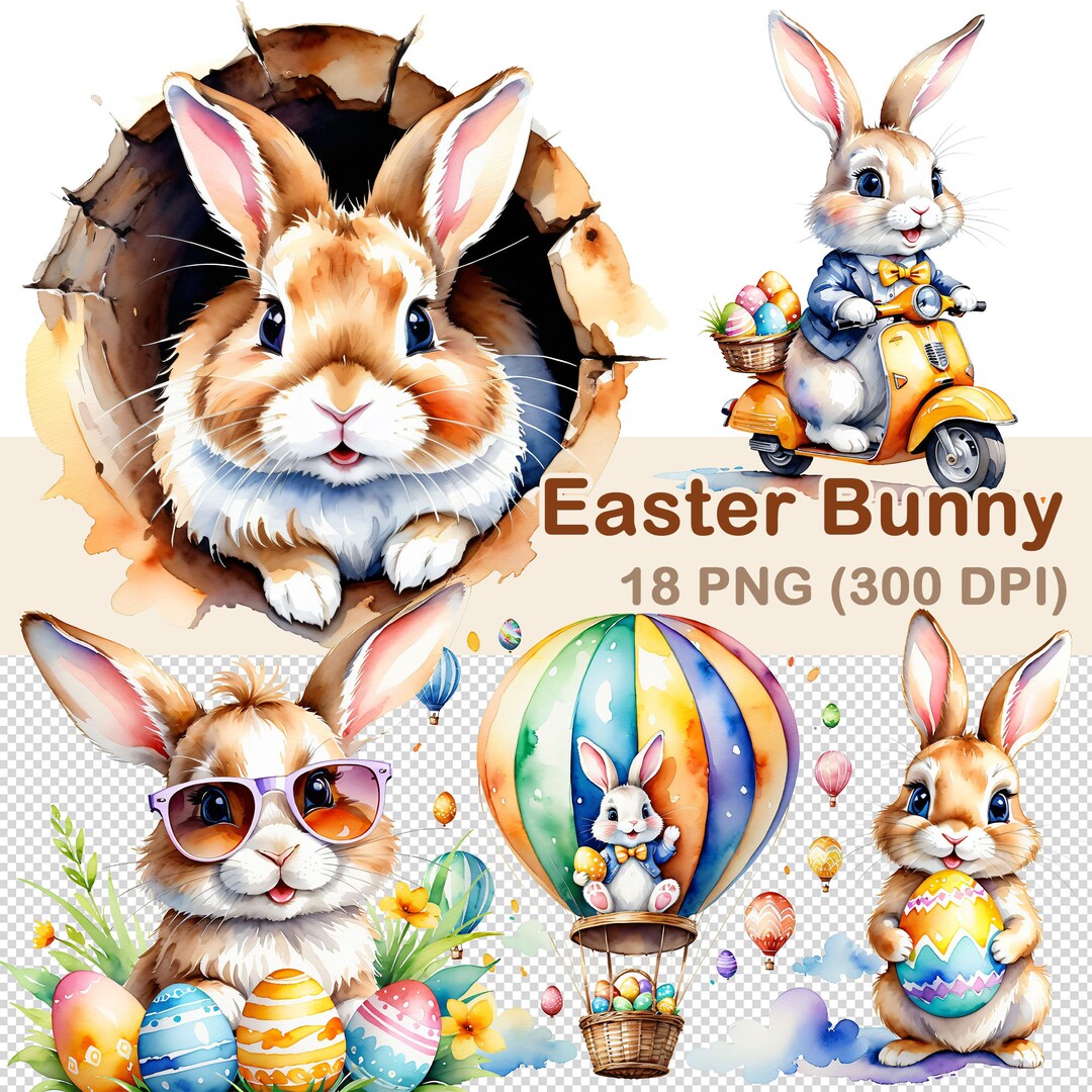 Easter Bunny, PNG Transparent, 300 DPI, Cute, Watercolor, Clipart - Etsy