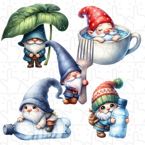 Little Gnomes Clipart, 15 PNG Transparent, 300 DPI, Cute Watercolor ...