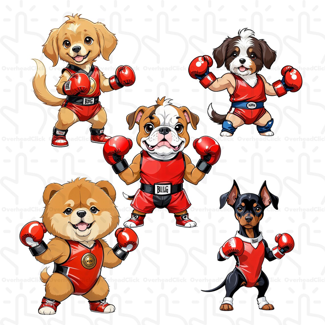 Cute Boxing Dog Clipart, 15 PNG Transparent, 300 DPI, Cute Watercolor ...
