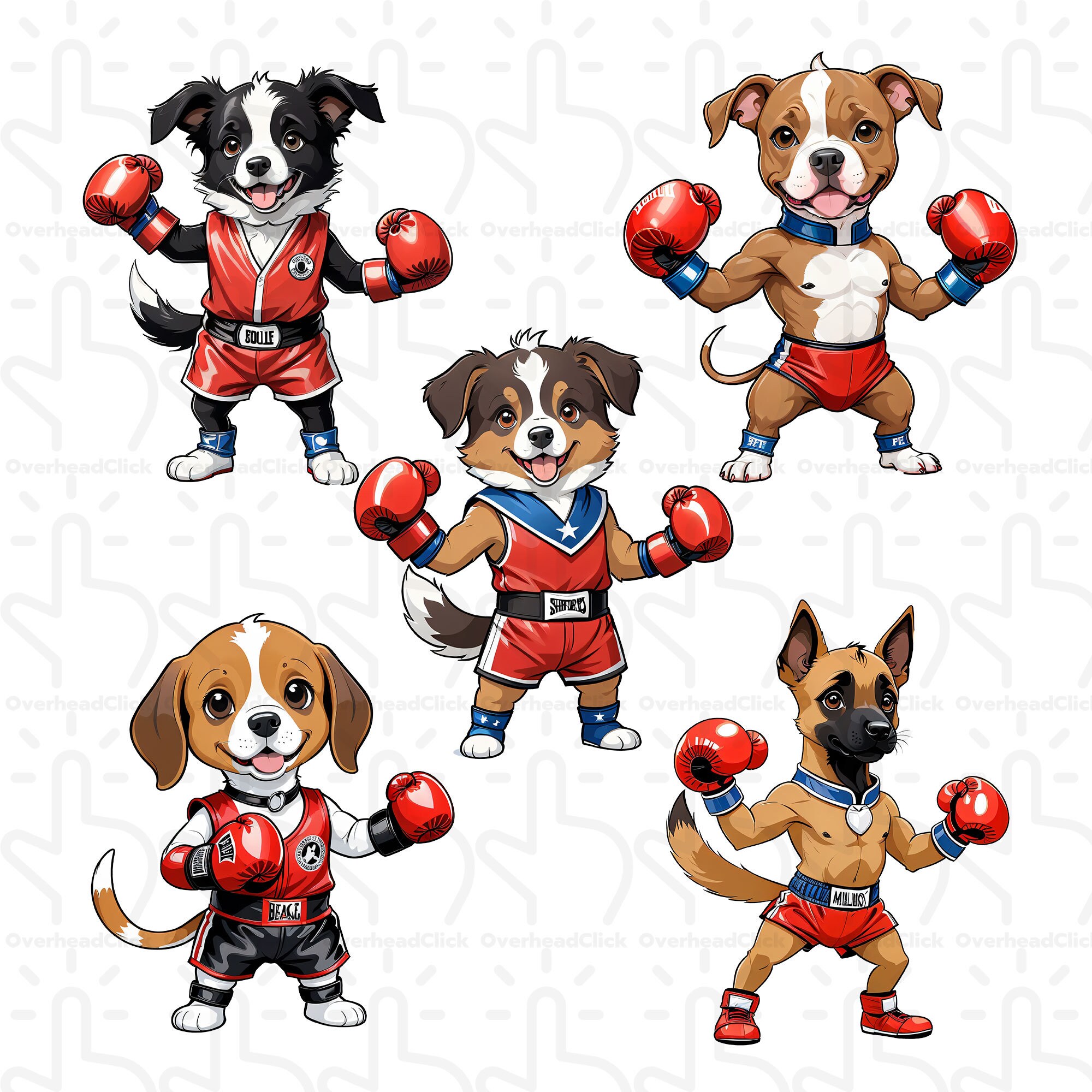 Cute Boxing Dog Clipart, 15 PNG Transparent, 300 DPI, Cute Watercolor ...