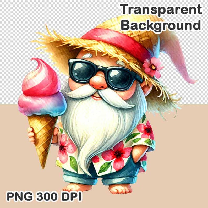 Summer Gnomes Clipart, Cute Watercolor Summer Gnomes Clipart, 12 PNG ...