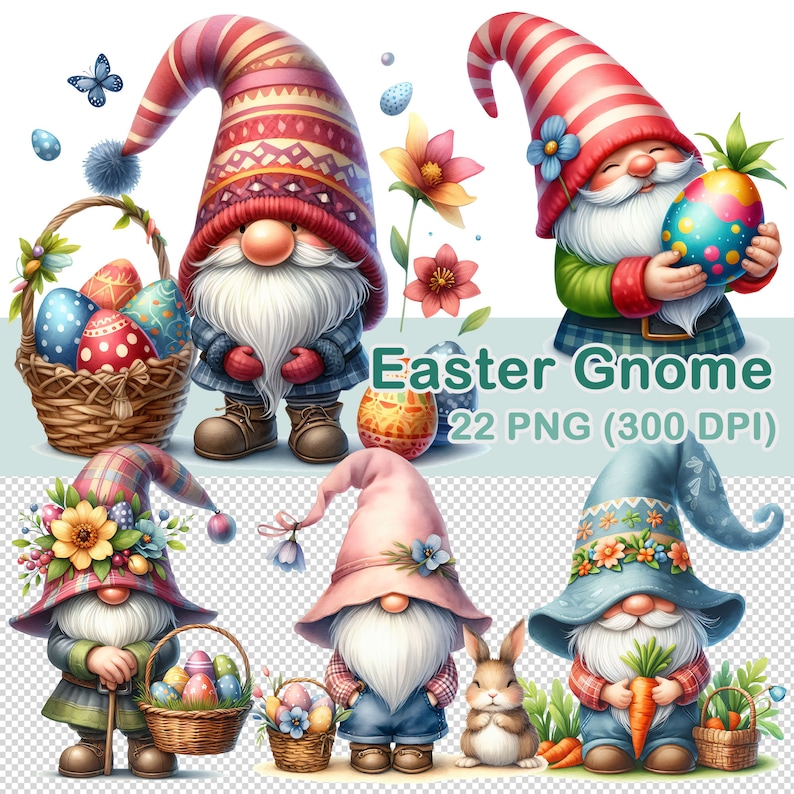 Easter Gnome Clipart, PNG Transparent, 300 DPI, Cute Watercolor Easter ...