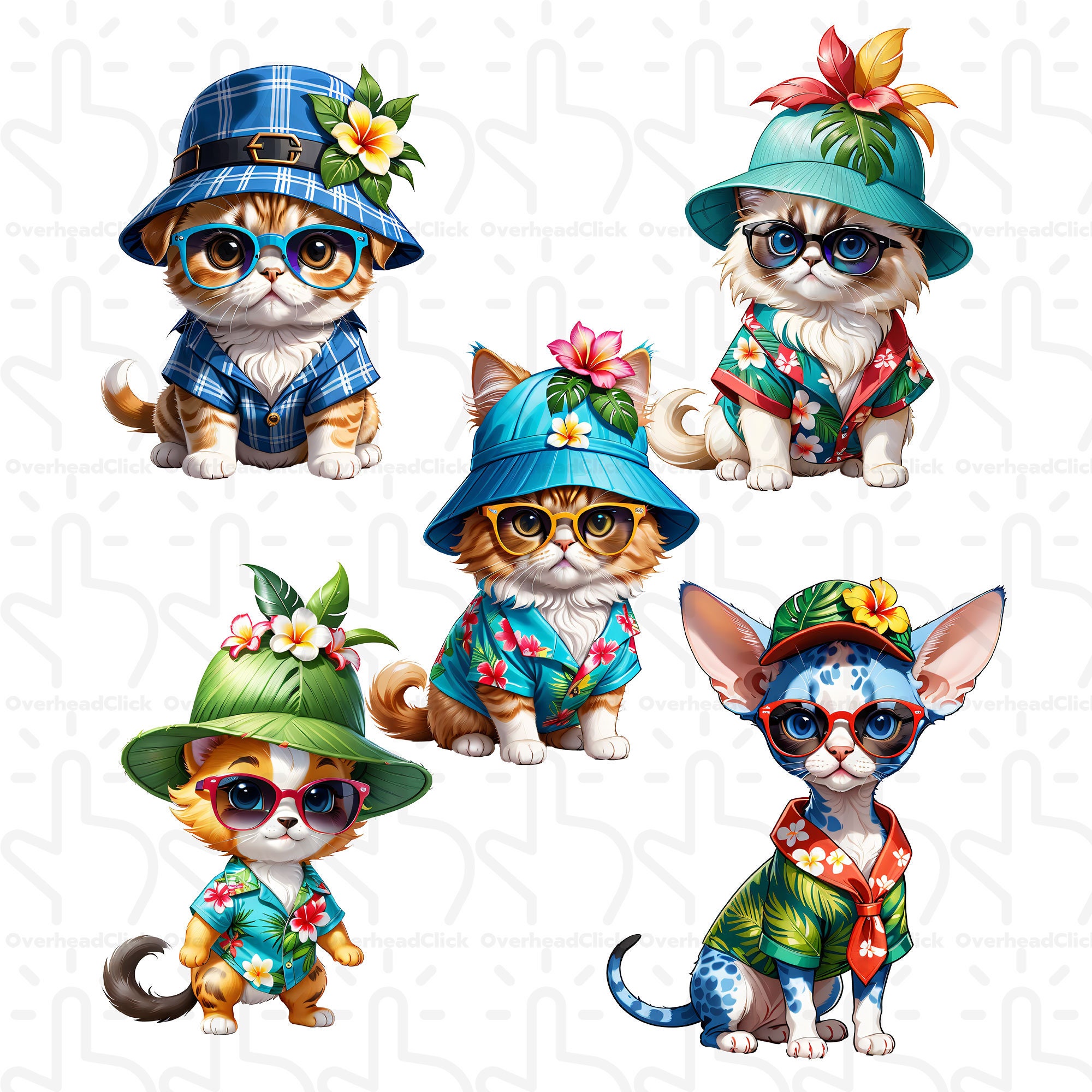 Watercolor Summer Cats Clipart: 16 PNG Images (digital Download) - Etsy
