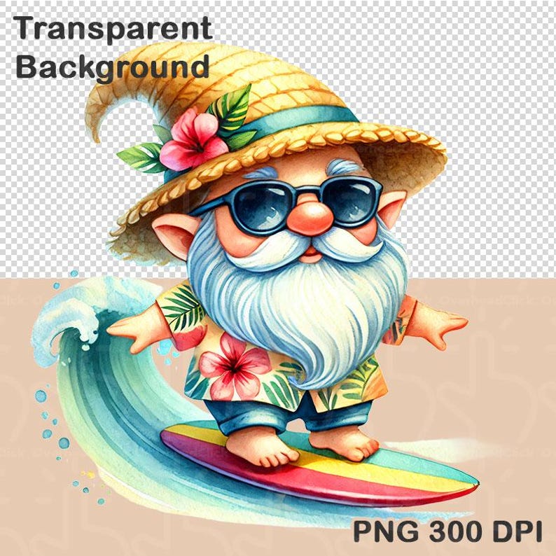 Summer Gnomes Clipart, Cute Watercolor Summer Gnomes Clipart, 12 PNG ...