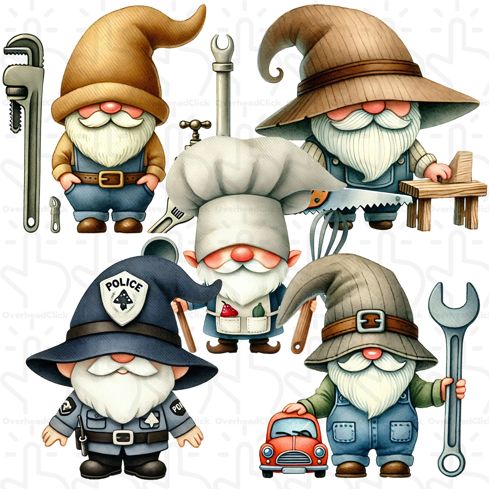 Labor Gnomes Clipart, 17 PNG Transparent, 300 DPI, Cute Watercolor ...