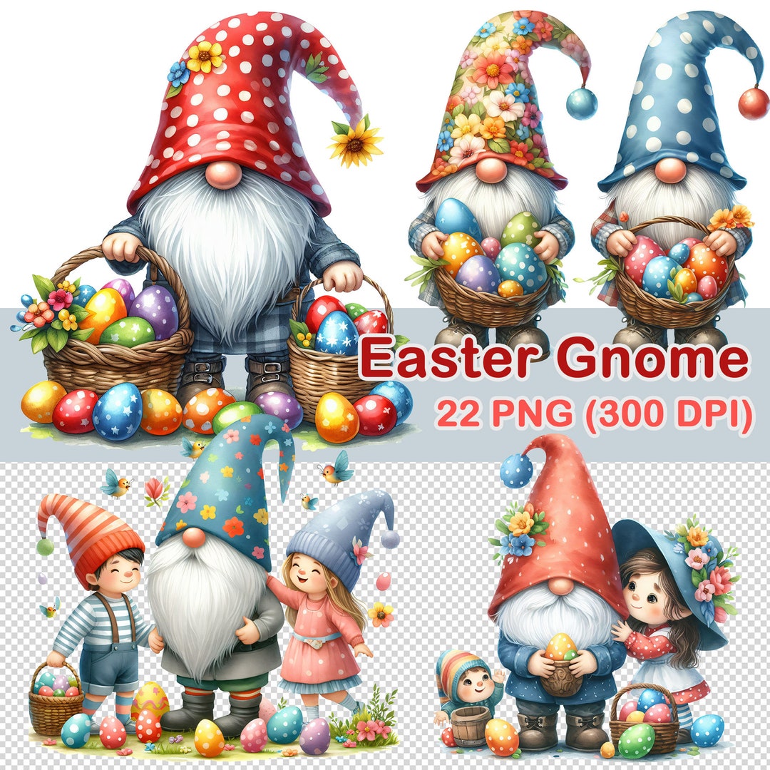 Easter Gnome Clipart, PNG Transparent, 300 DPI, Cute Watercolor Easter ...
