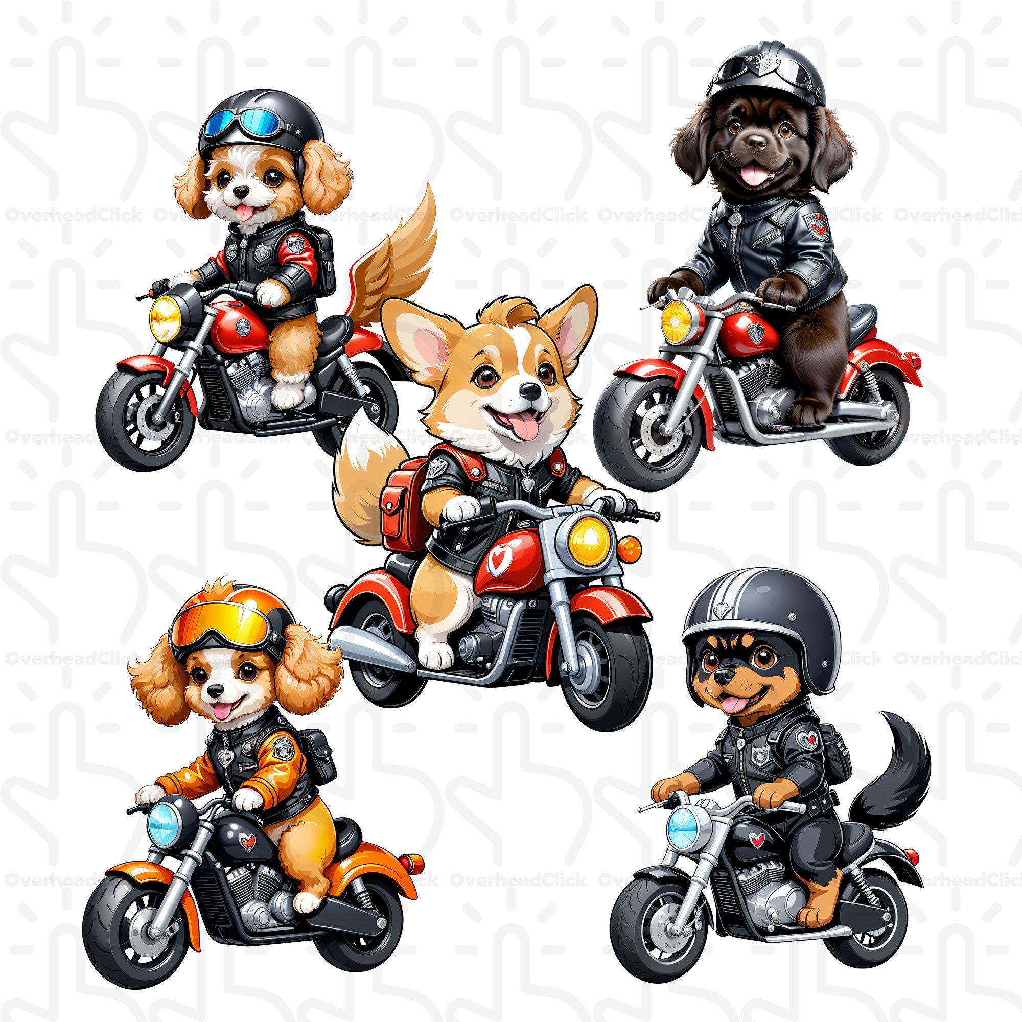 Watercolor Biker Dogs Clipart: 14 PNG Images (digital Download) - Etsy