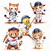Baseball Animals Clipart, 16 PNG Transparent, 300 DPI, Cute Watercolor ...