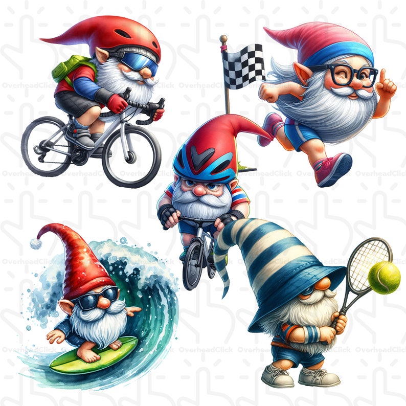 Sports Gnomes Clipart, 14 PNG Transparent, 300 DPI, Cute Watercolor ...
