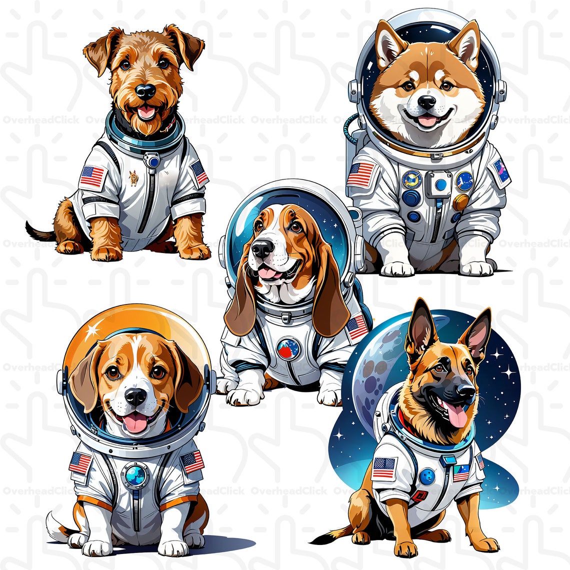 Astronaut Dogs Clipart, 16 PNG Transparent, 300 DPI, Cute Astronaut ...