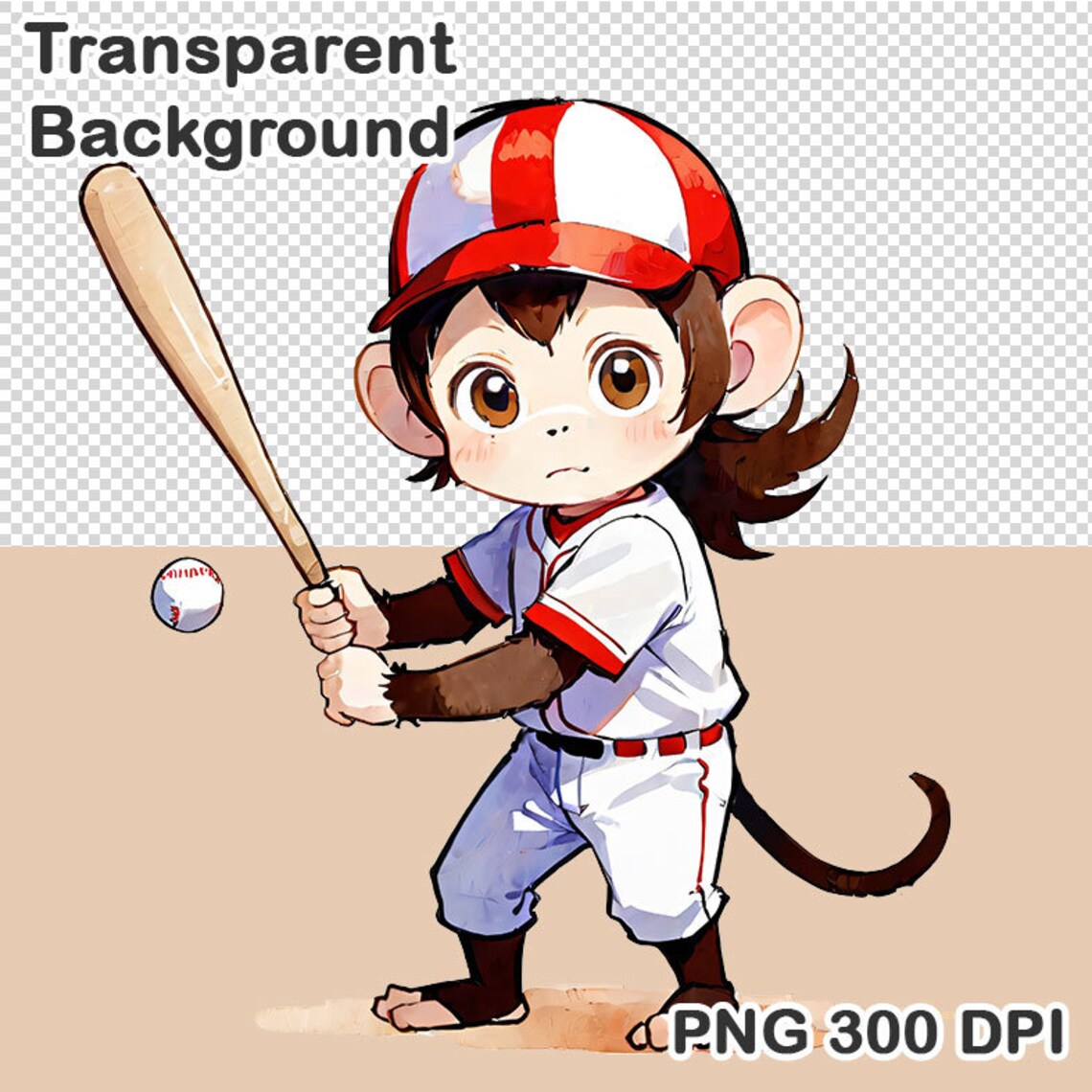 Baseball Animals Clipart, 16 PNG Transparent, 300 DPI, Cute Watercolor ...