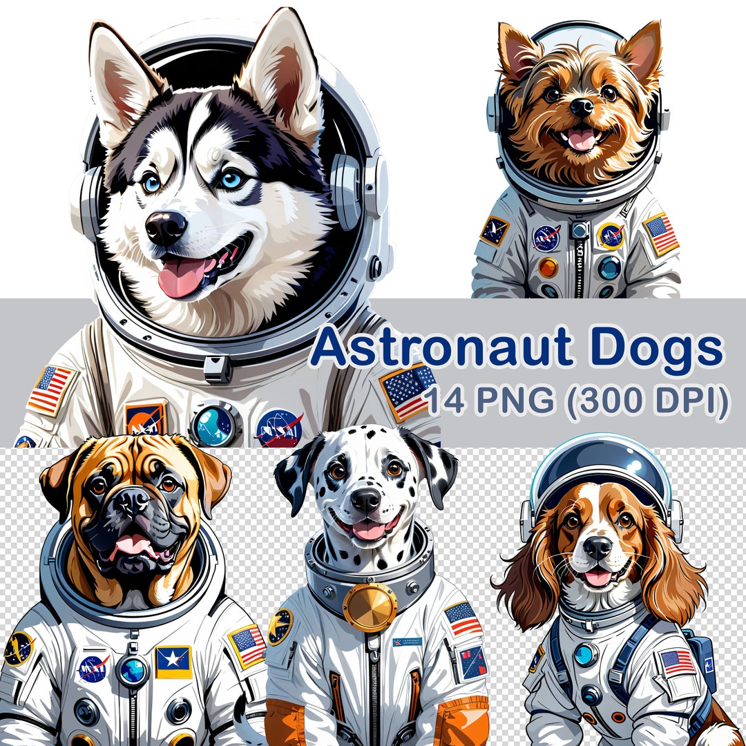 Astronaut Dogs Clipart, 14 PNG Transparent, 300 DPI, Cute Watercolor ...