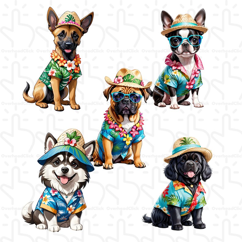 Summer Dogs Clipart, 30 PNG Transparent, 300 DPI, Cute Watercolor ...