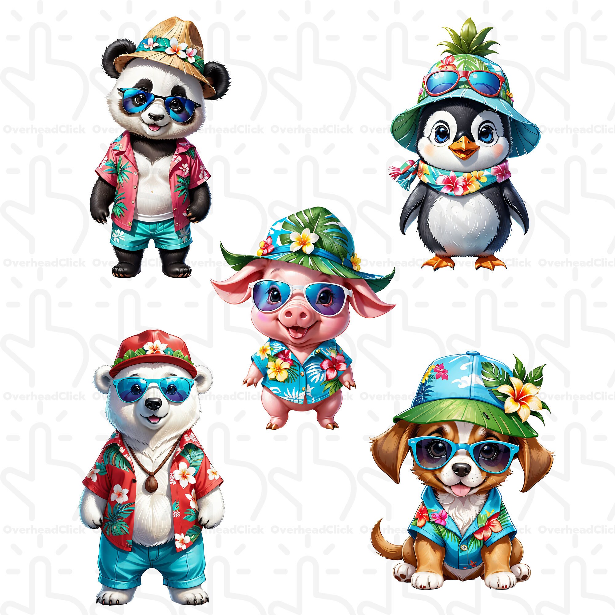 Summer Animals Clipart, 15 PNG Transparent, 300 DPI, Cute Watercolor ...