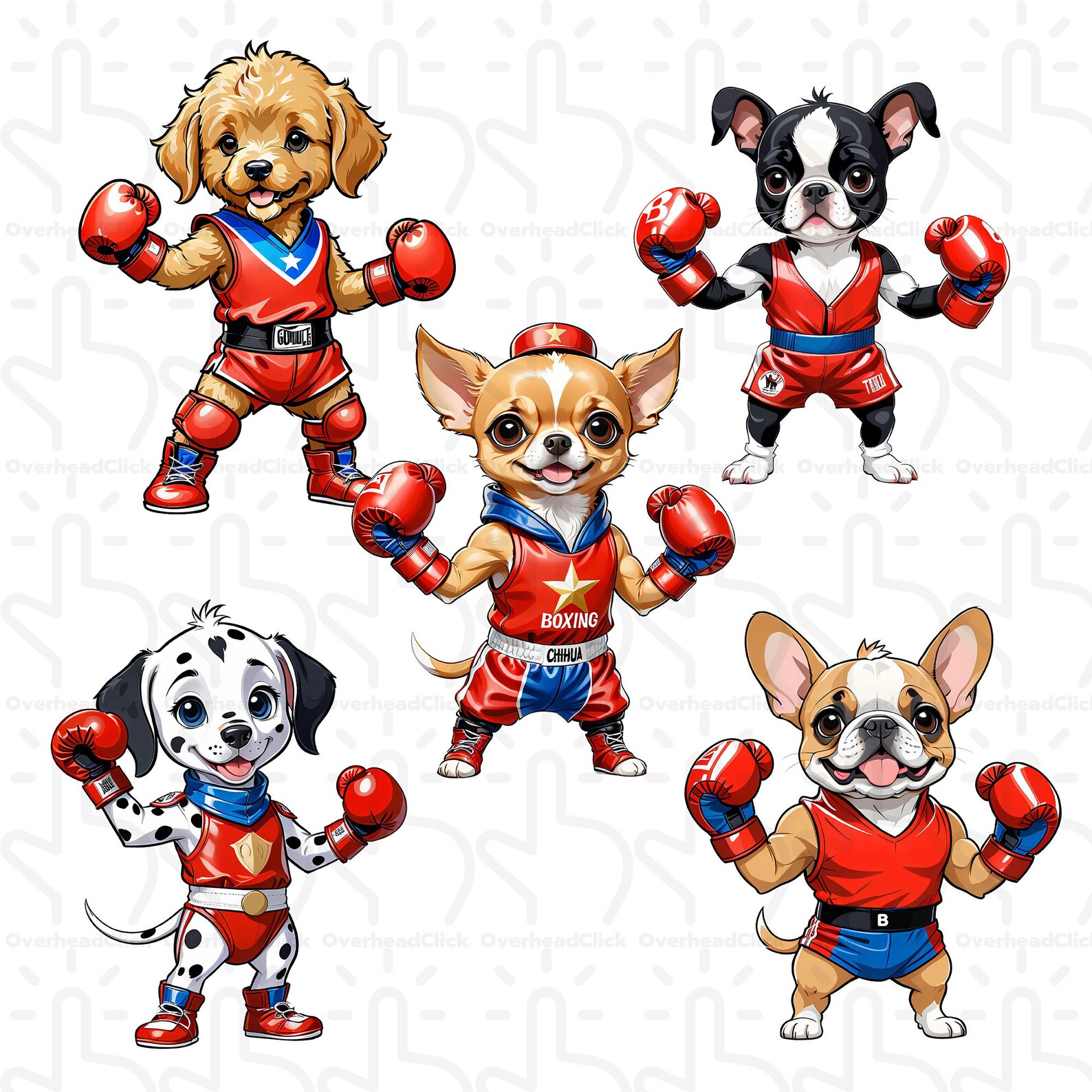 Boxing Dog Clipart, 16 PNG Transparent, 300 DPI, Cute Watercolor Boxing ...