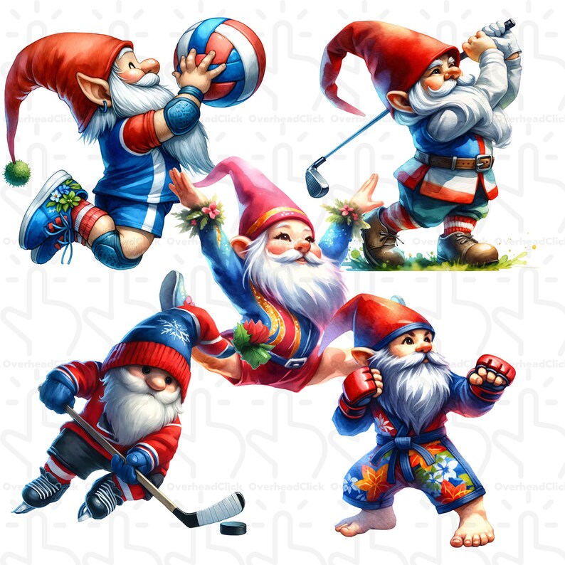 Watercolor Sports Gnome Clipart: 12 PNG Illustrations (digital Download ...