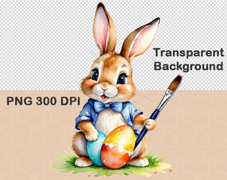 Easter Bunny, PNG Transparent, 300 DPI, Cute, Watercolor, Clipart - Etsy