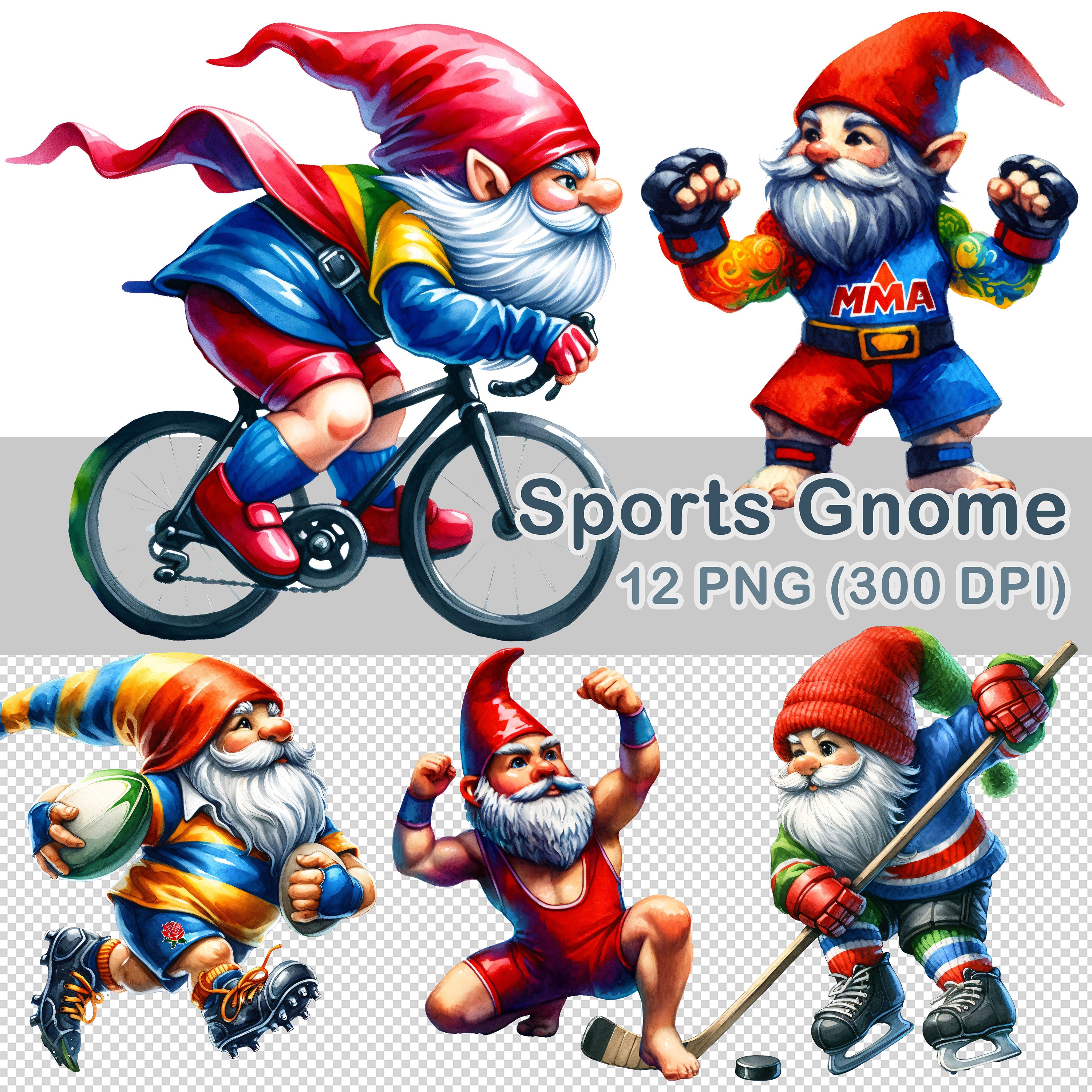 Watercolor Sports Gnome Clipart: 12 PNG Images (digital Download) - Etsy