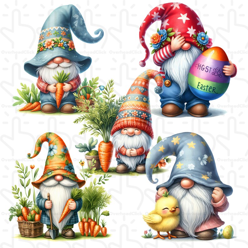 Easter Gnome Clipart, PNG Transparent, 300 DPI, Cute Watercolor Easter ...
