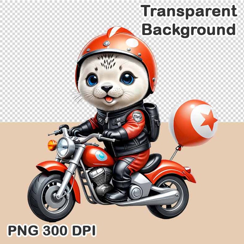 Biker Animals Clipart, 16 PNG Transparent, 300 DPI, Cute Watercolor ...