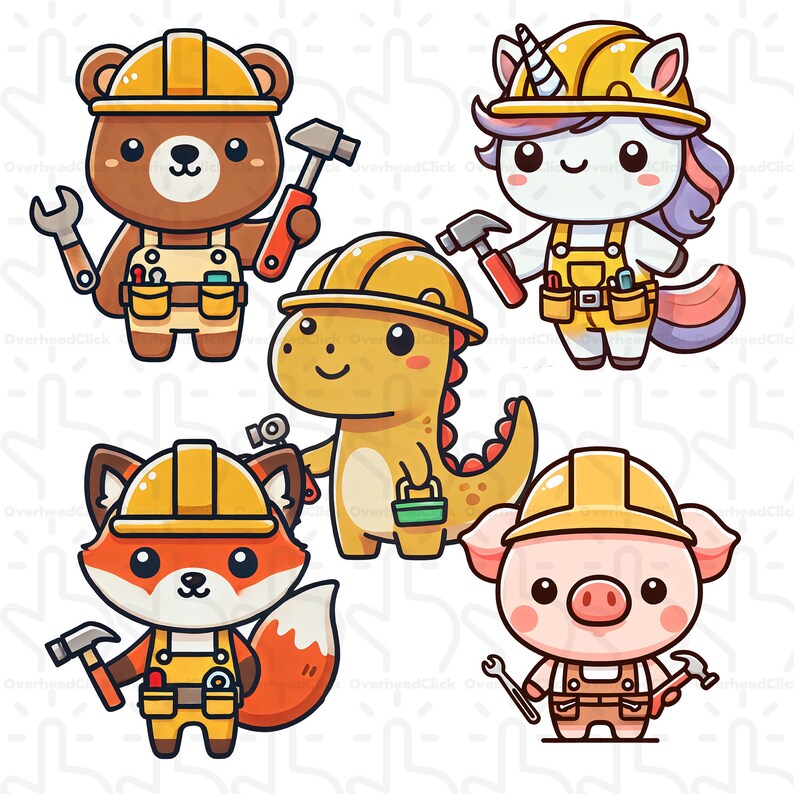 Construction Worker Animals Clipart, 15 PNG Transparent, 300 DPI ...