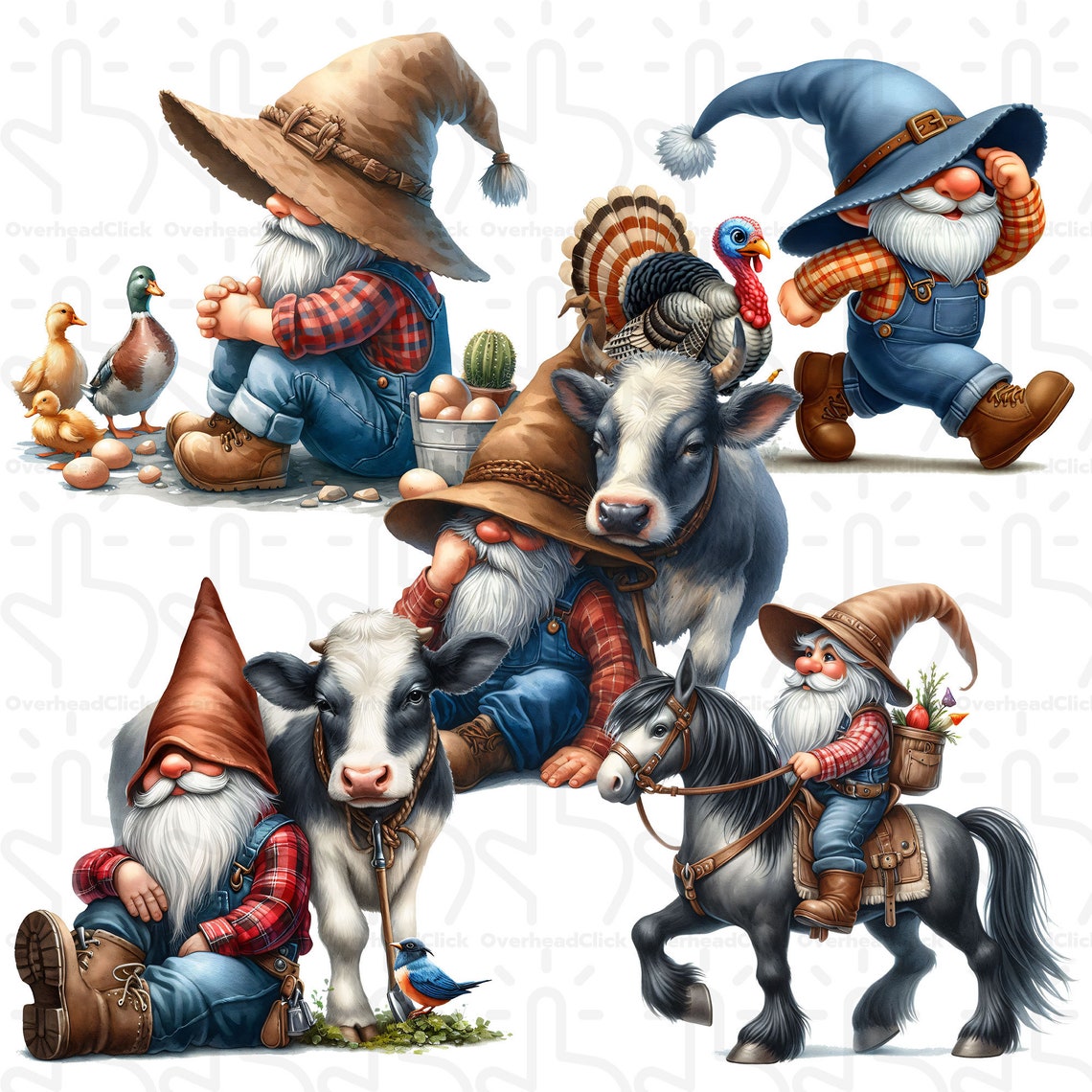 Farm Animals Gnome Clipart, 16 PNG Transparent, 300 DPI, Cute ...