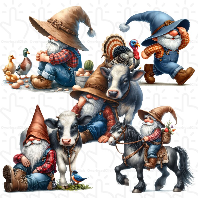Farm Animals Gnome Clipart, 16 PNG Transparent, 300 DPI, Cute ...