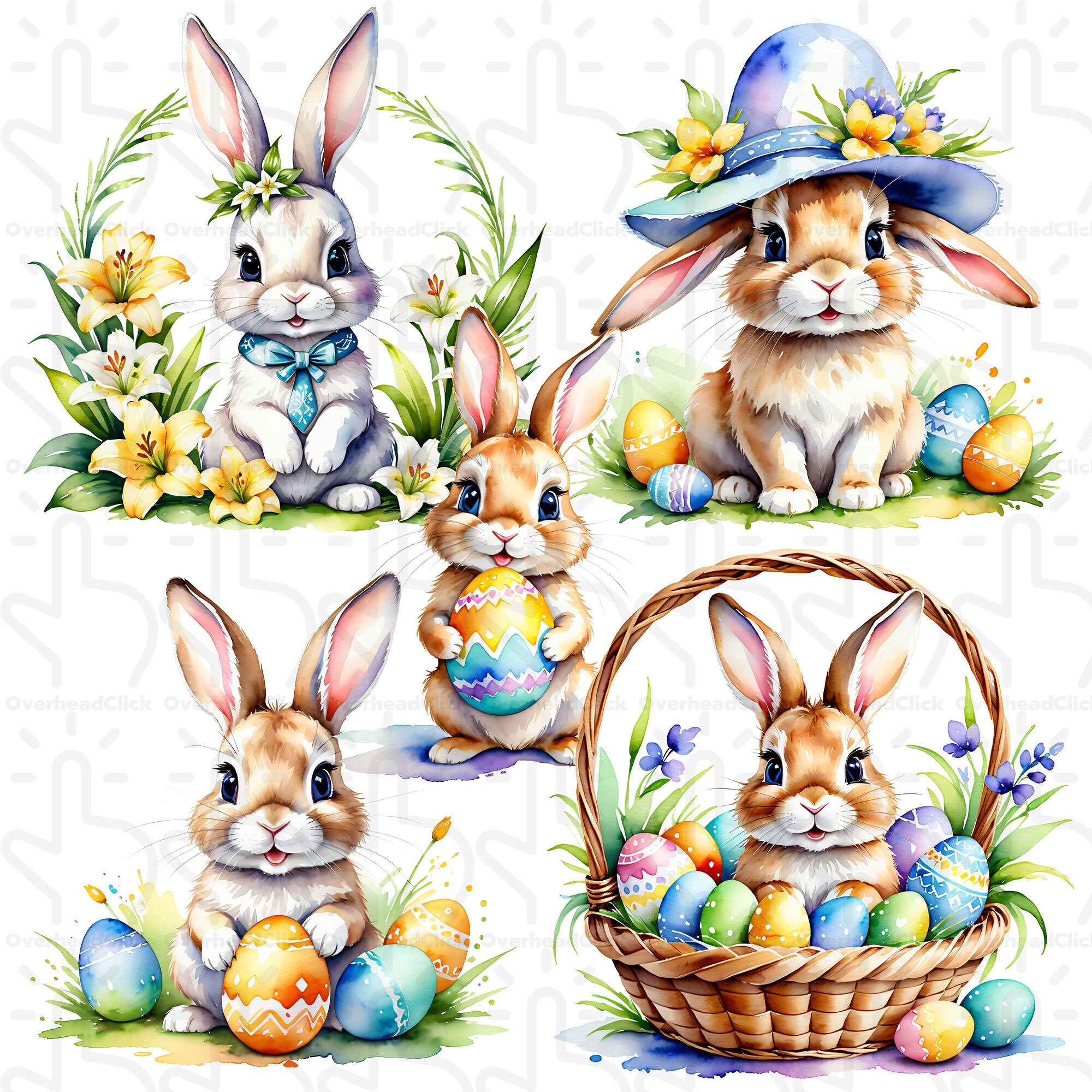 Easter Bunny, PNG Transparent, 300 DPI, Cute, Watercolor, Clipart - Etsy