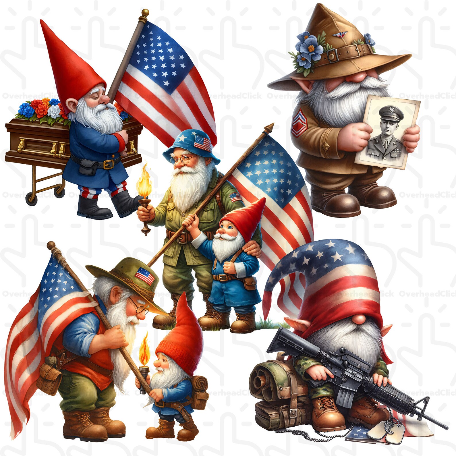 Memorial Day Gnomes Clipart: Watercolor Patriotic PNG (digital Download ...