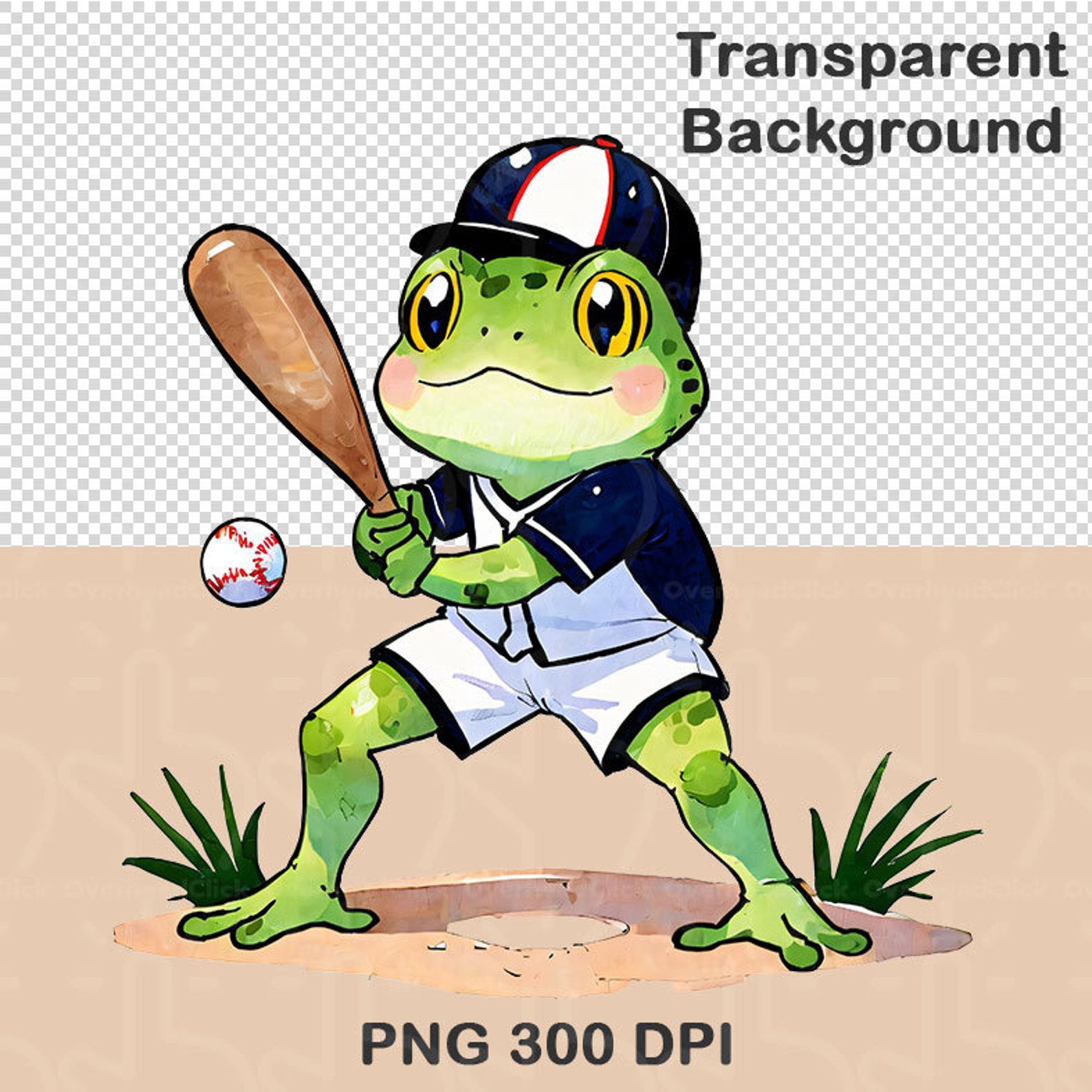 Baseball Animals Clipart, 16 PNG Transparent, 300 DPI, Cute Watercolor ...