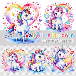Watercolor Valentine Unicorn Clipart: 20 PNG Images (300 DPI) - Etsy