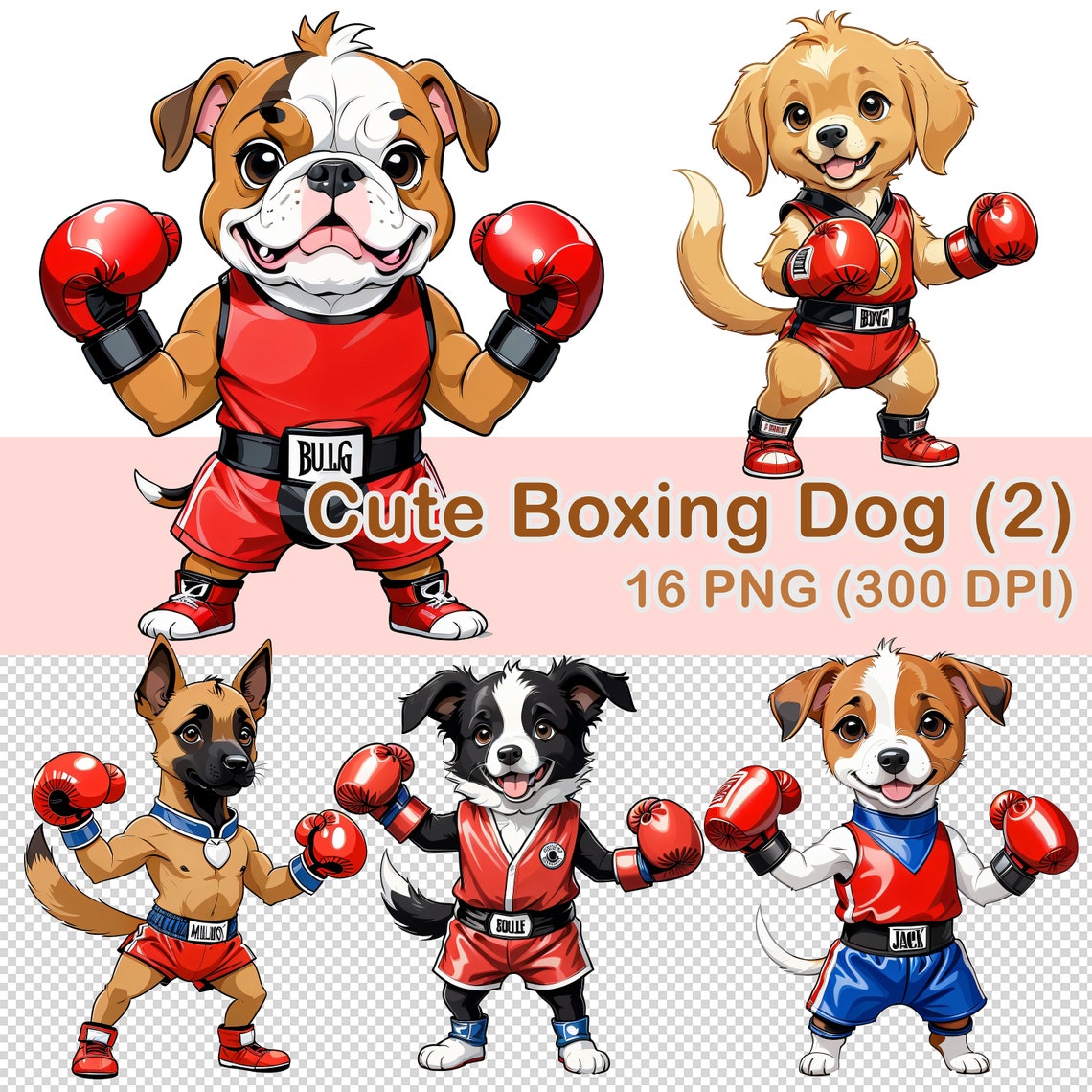 Cute Boxing Dog Clipart, 15 PNG Transparent, 300 DPI, Cute Watercolor ...