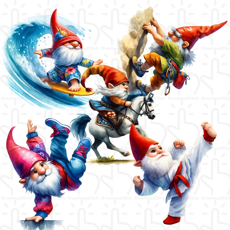 Sports Gnome Clipart, 12 PNG Transparent, 300 DPI, Cute Watercolor ...