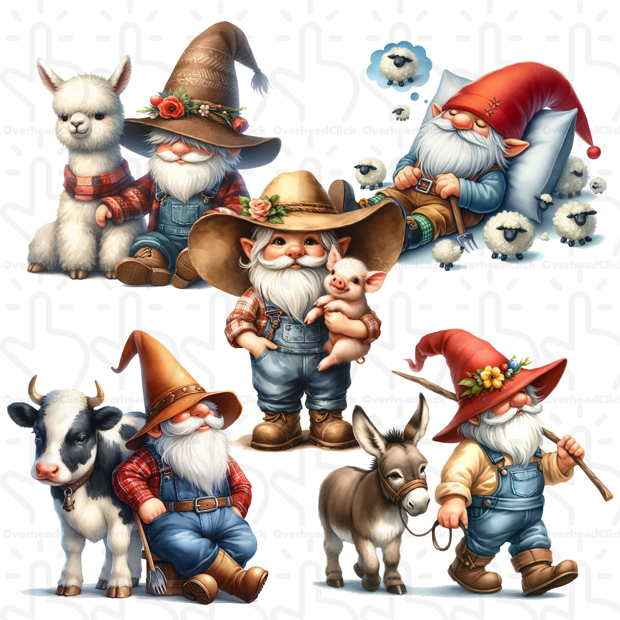 Farm Animals Gnome Clipart, 15 PNG Transparent, 300 DPI, Cute ...