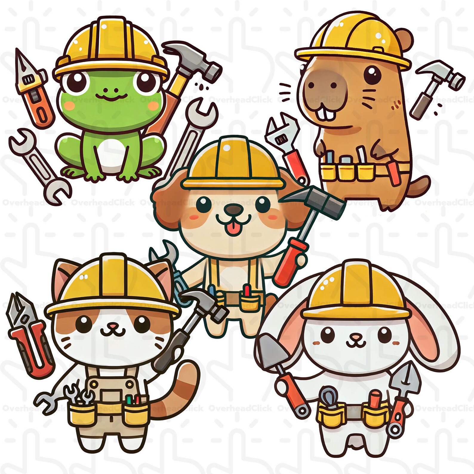 Construction Worker Animals Clipart, 15 PNG Transparent, 300 DPI ...