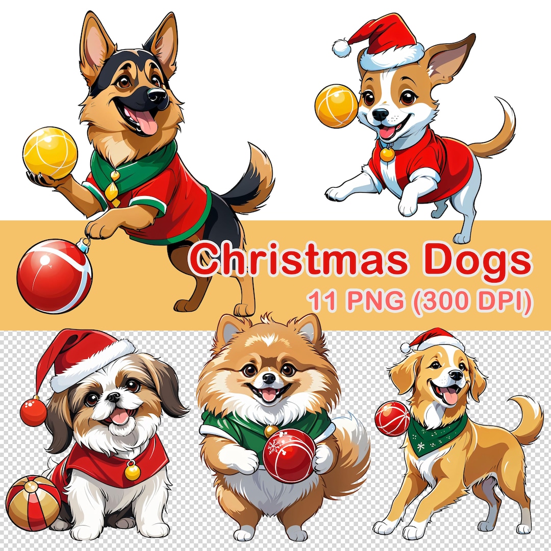 Watercolor Christmas Dogs Clipart: 11 PNG Images (digital Download) - Etsy