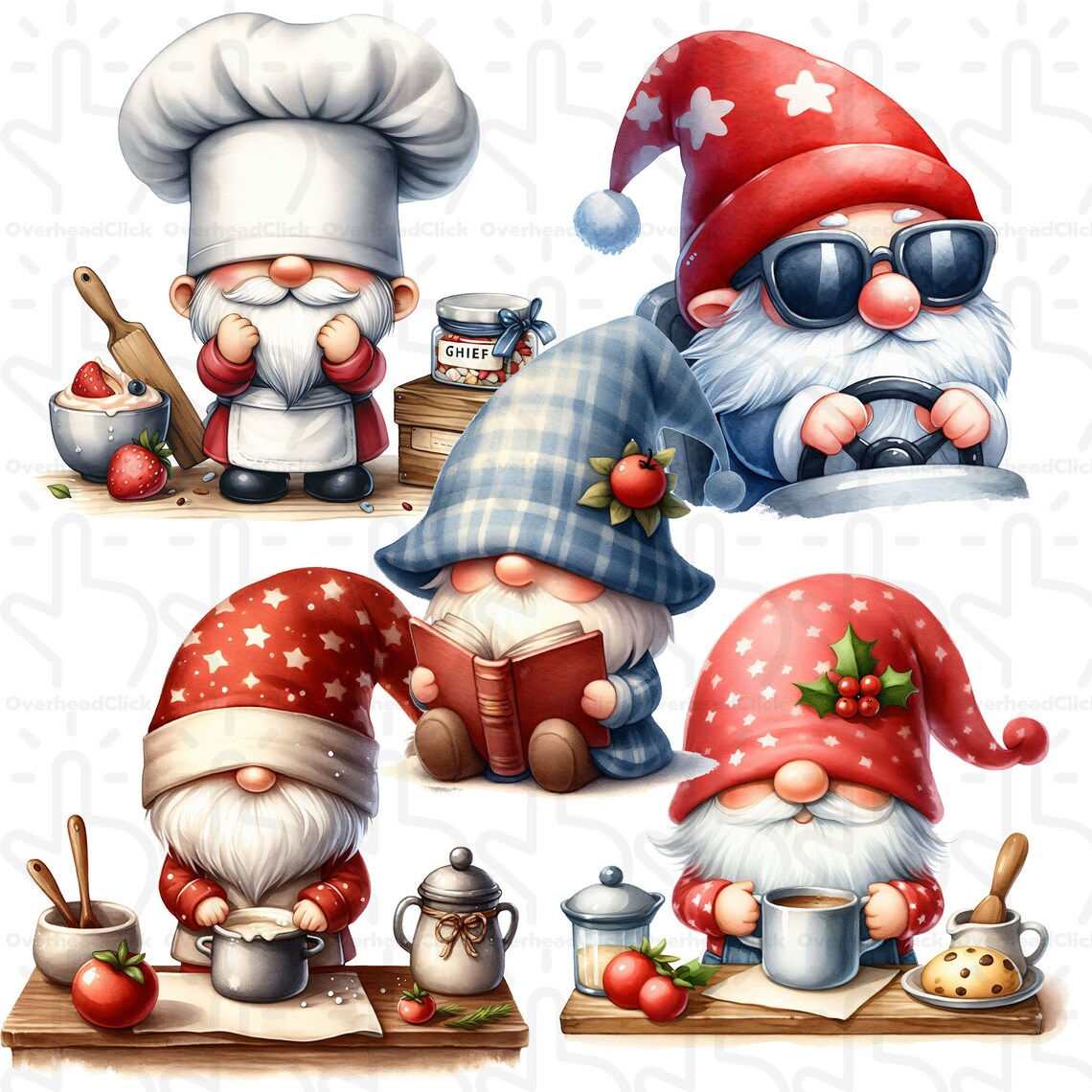 Daily Life Gnome, Cute Watercolor Clipart, PNG Transparent, 300 DPI - Etsy